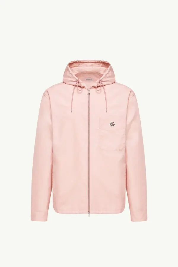 Moncler Cotton Blend Poplin Hooded Shirt Jacket - Pink