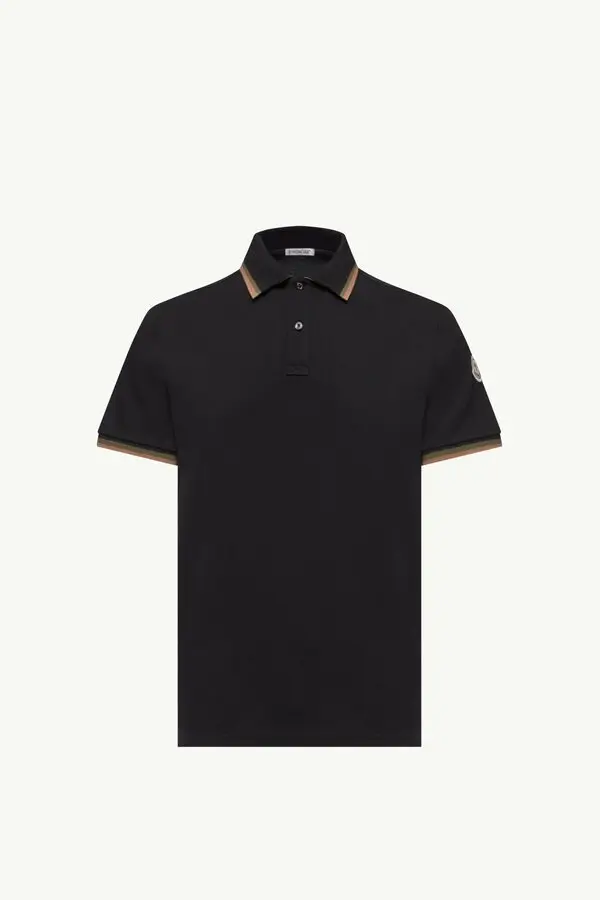 Moncler Double Collar Cotton Piquet Polo Shirt - Black
