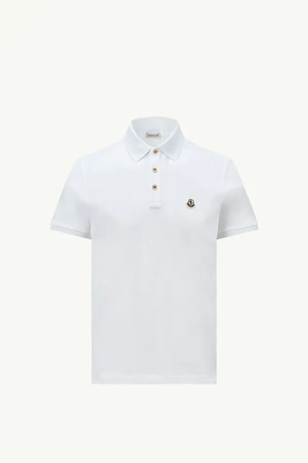 Moncler Logo Patch Cotton Polo Shirt - White