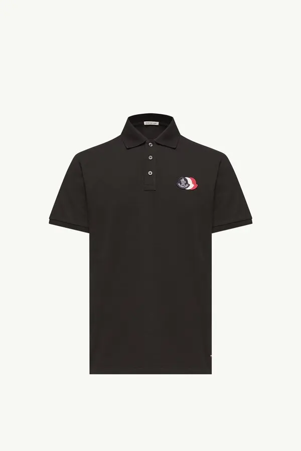 Moncler Logo Patch Cotton Piquet Polo Shirt - Black