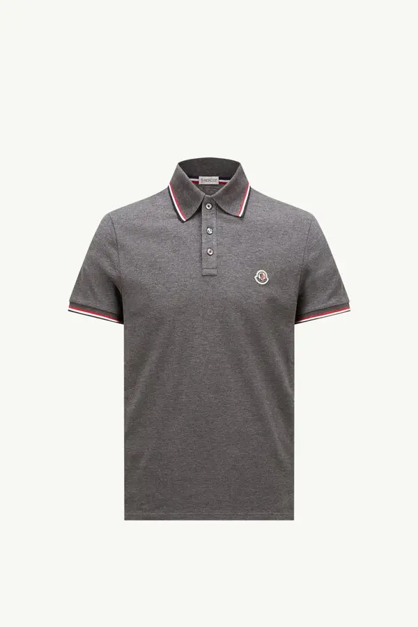 Moncler Tricolor-trimmed Cotton Piquet Polo Shirt - Grey