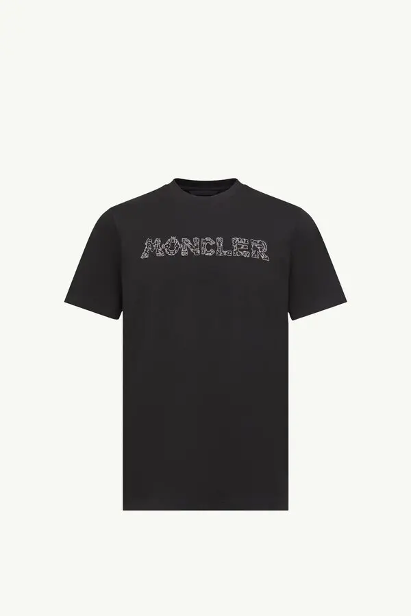 Moncler Space Embroidered Logo Cotton T-shirt - Black