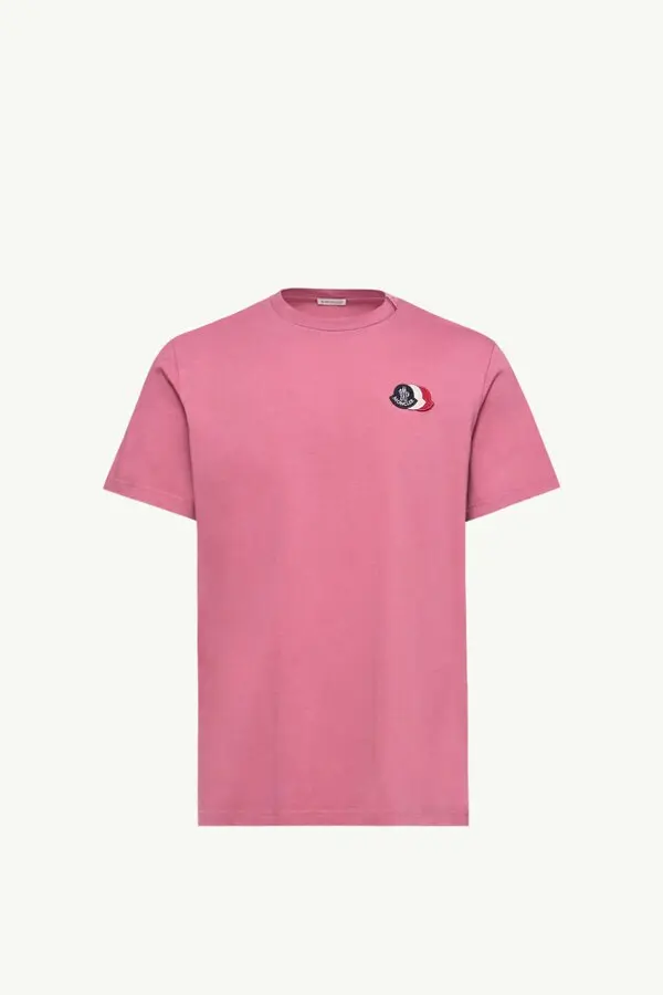 Moncler Embroidered Tricolor Logo Cotton T-shirt - Pink