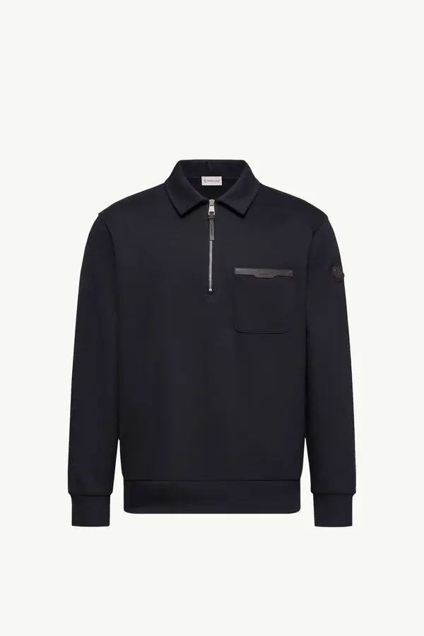 Moncler Leather Logo Cotton Blend Half-zipper Sweatshirt