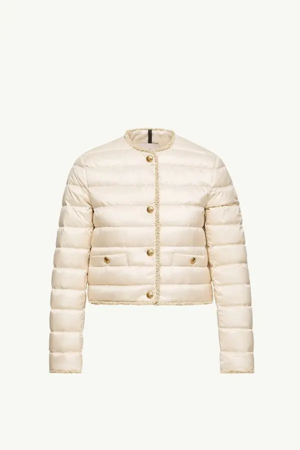 Moncler Fleurs Bouclé-trimmed Short Down Jacket - Beige