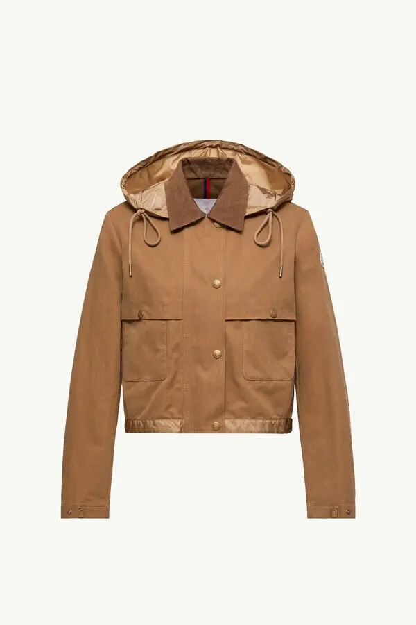 Moncler Aconitum Hooded Cotton & Linen Blend Shirt Jacket - Brown