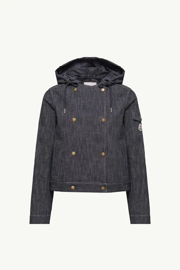 Moncler Diervilla Double-breasted Denim Jacket With Hood - Blue