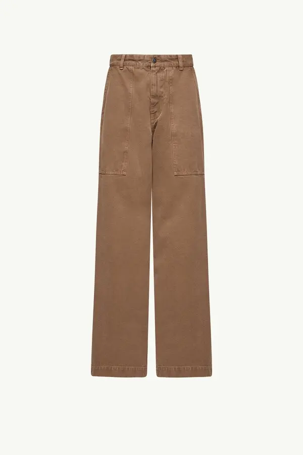 Moncler Leather Logo Cotton Pants - Brown