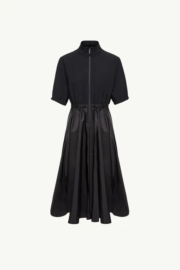 Moncler Midi Dress With Pleated Skirt And Zip-up Front