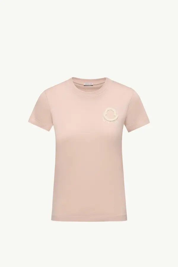 Moncler Embroidered Logo Cotton T-shirt - Pink