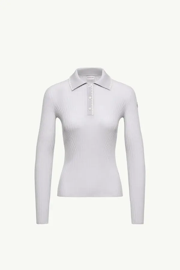 Moncler Wool Long Sleeve Polo Shirt - Blue