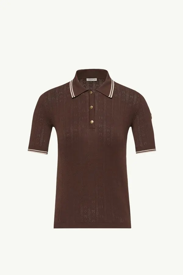 Moncler Rhombus & Logo Pattern Cotton Polo Shirt - Brown