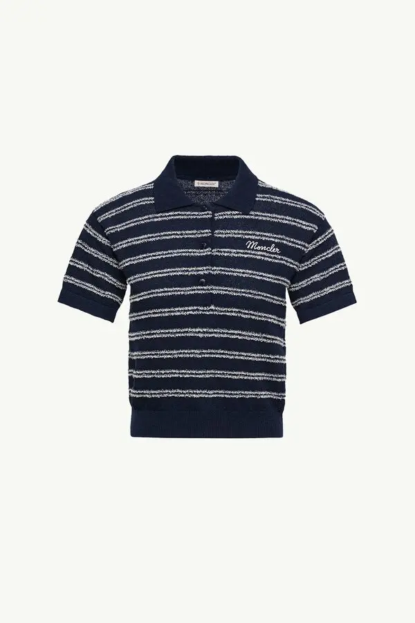 Moncler Cotton Blend Bouclé Crêpe Polo Shirt With Stripes