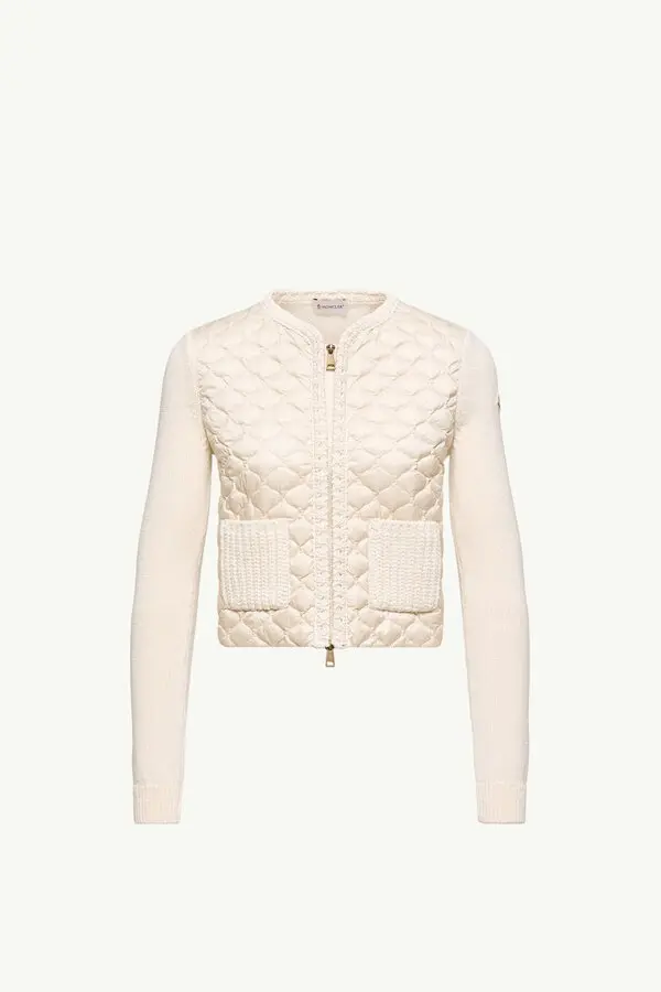 Moncler Geometric-quilted Padded Zip-up Cardigan - White
