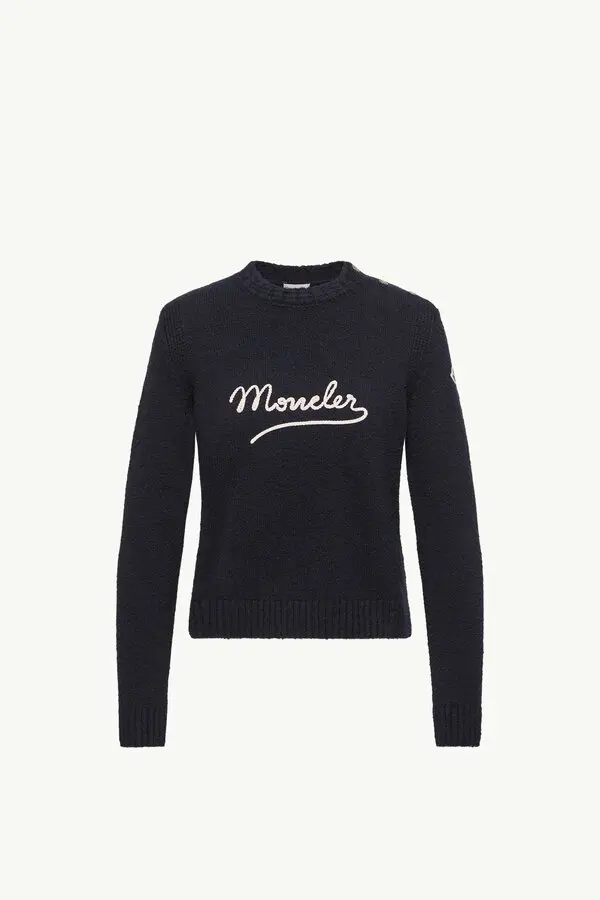 Moncler Embroidered Logo Cotton Blend Sweater - Blue