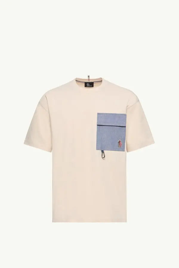 Moncler Cotton Blend T-shirt With Denim Pocket - White