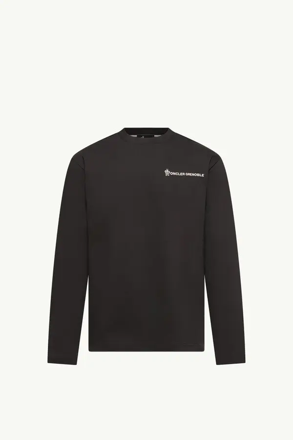 Moncler Logo Long Sleeve Cotton T-shirt - Black
