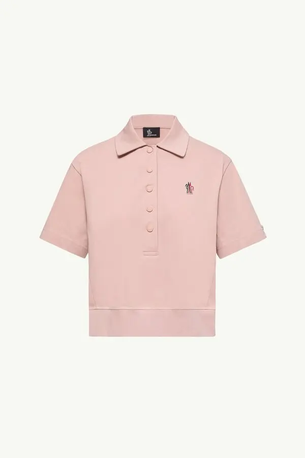 Moncler Logo Patch Cotton Polo Shirt - Pink