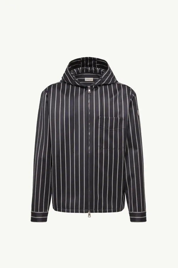 Moncler Wool & Cotton Striped Hooded Shirt