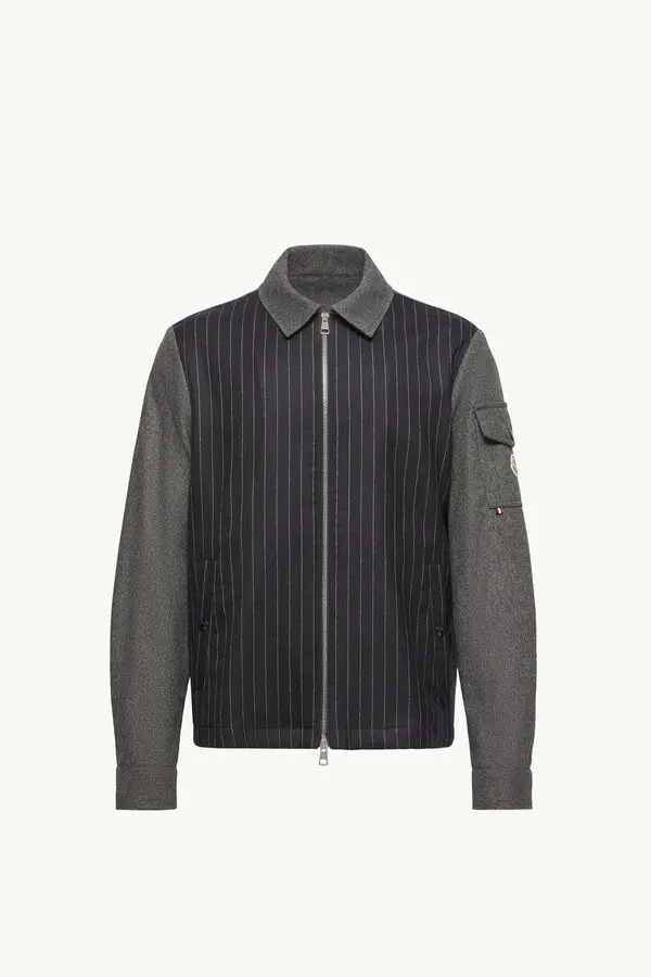 Moncler Herringbone Wool Blend Zip-up Shirt