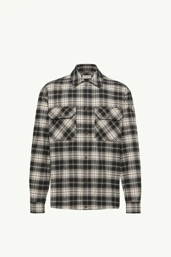 Moncler Check Cotton Flannel Zip-up Shirt