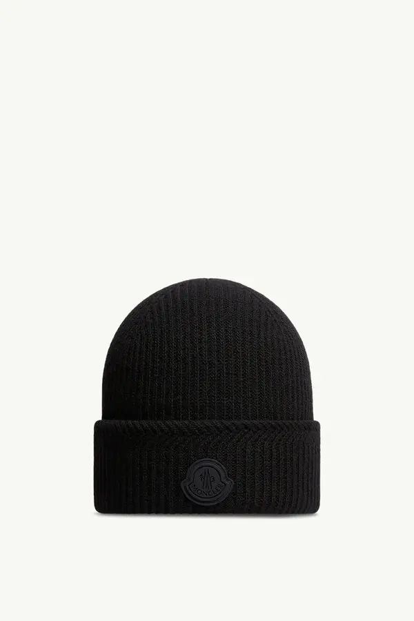 Moncler Cashmere Blend Logo Beanie - Black