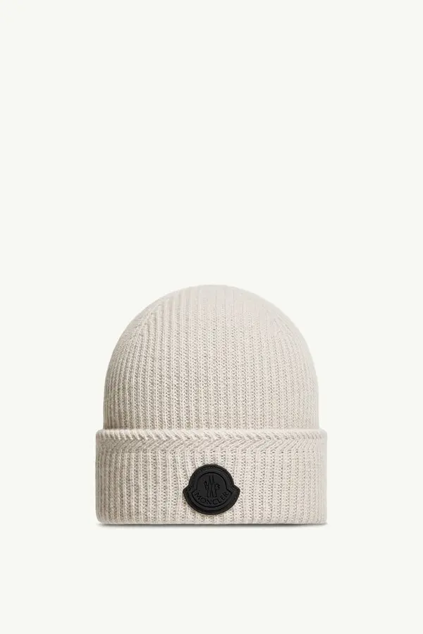 Moncler Cashmere Blend Logo Beanie - Grey
