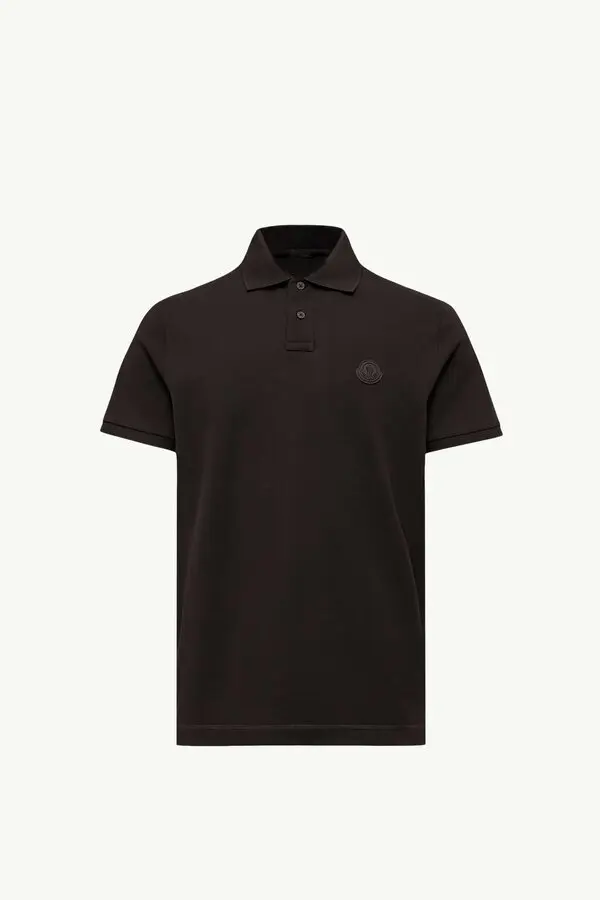 Moncler Logo Cotton Piquet Polo Shirt - Black