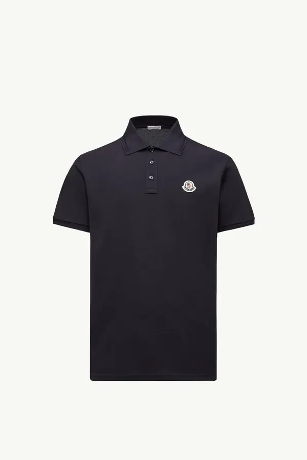 Moncler Logo Patch Cotton Piquet Polo Shirt - Blue