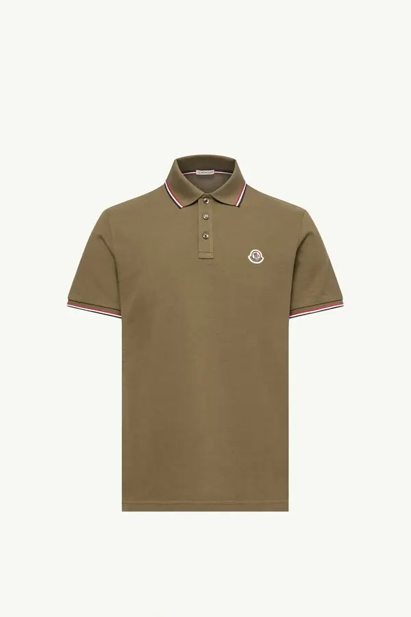 Moncler Tricolor-trimmed Cotton Piquet Polo Shirt - Green