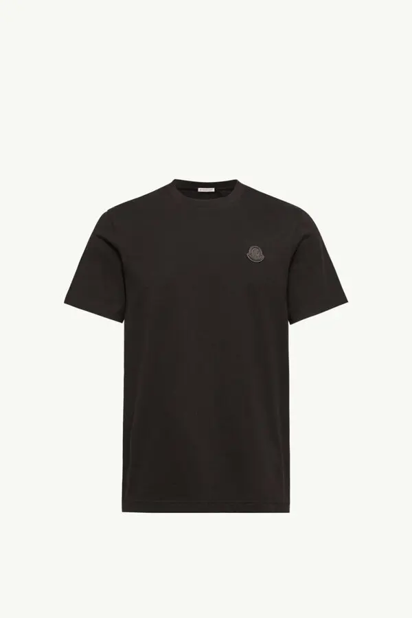 Moncler Double Leather Logo Cotton T-shirt - Black