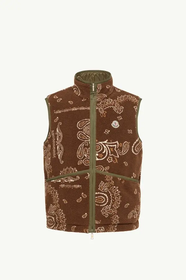 Moncler Reversible Paisley Print Padded Teddy Vest - Brown