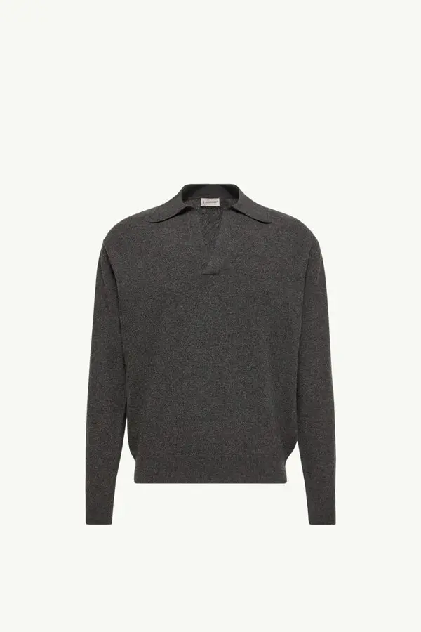 Moncler Wool & Cashmere Long Sleeve Polo Shirt - Grey