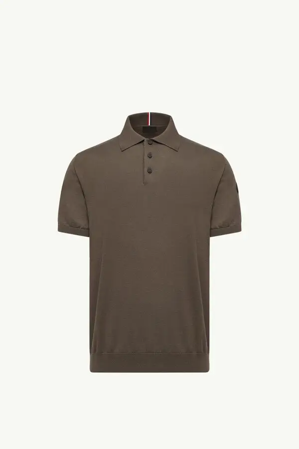 Moncler Logo Cotton Knit Polo - Brown
