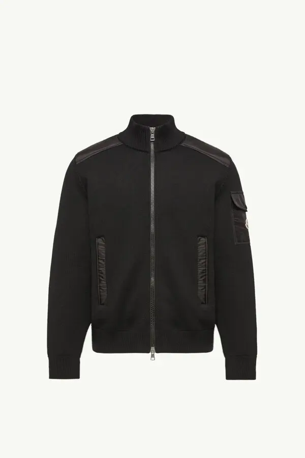 Moncler Padded Wool Zip-up Cardigan - Black
