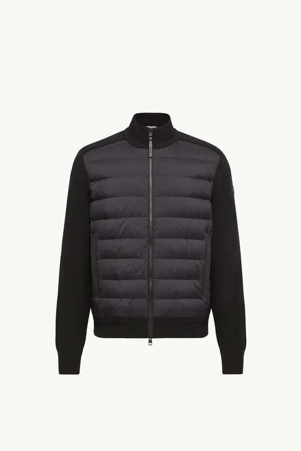 Moncler Wool & Cashmere Blend Padded Zip-up Cardigan - Black