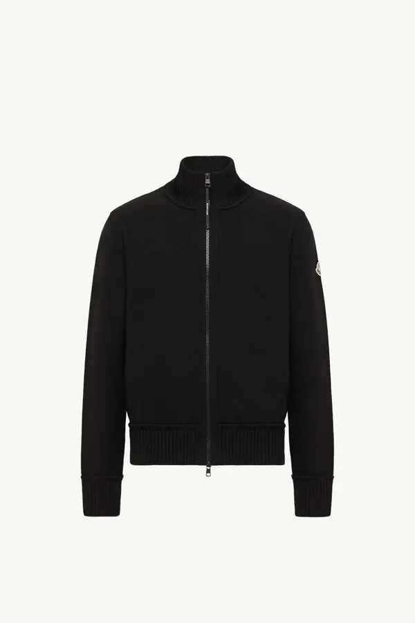 Moncler Cashmere & Wool Zip-up Cardigan - Black