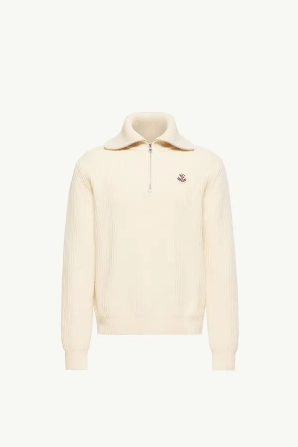 Moncler Logo Rib Wool Turtleneck - White