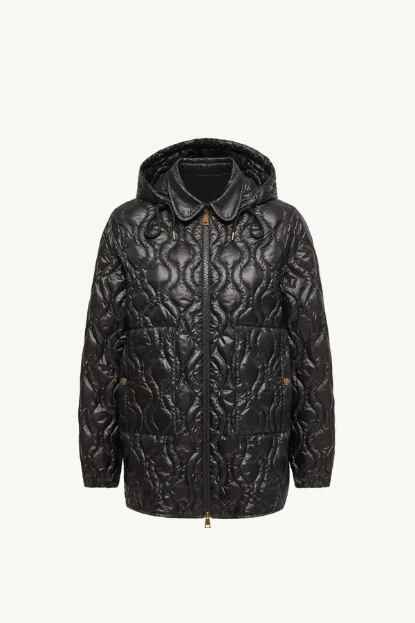 Moncler Balette Geometric Quilted Mid-length Down Jacket - Black