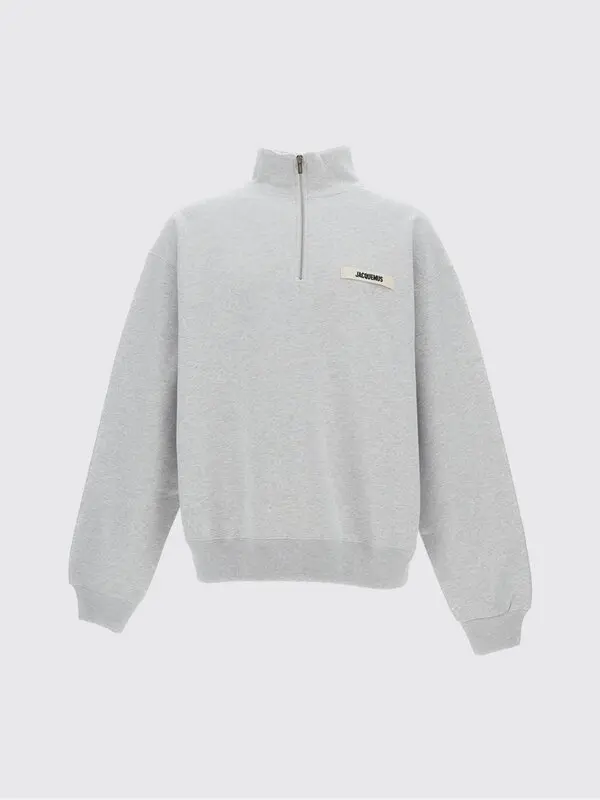 Jacquemus High Neck Relaxed Fit Cotton Jumper With Zip - Grey