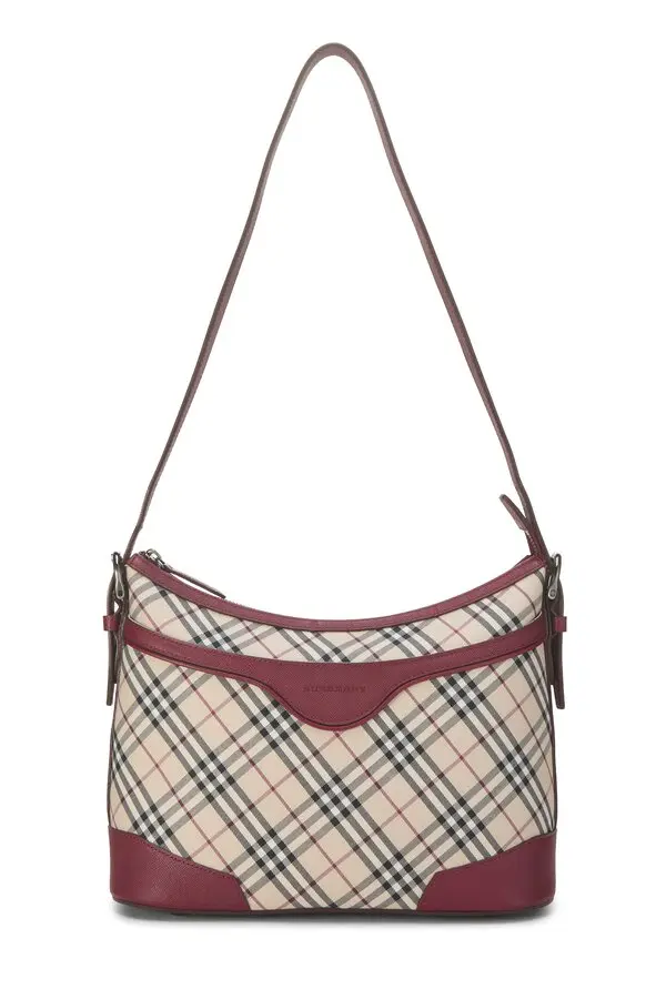 Burberry Burgundy House Check Jacquard Shoulder Bag - Red