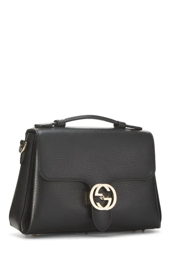 Gucci Leather Interlocking Top Handle Bag - Black