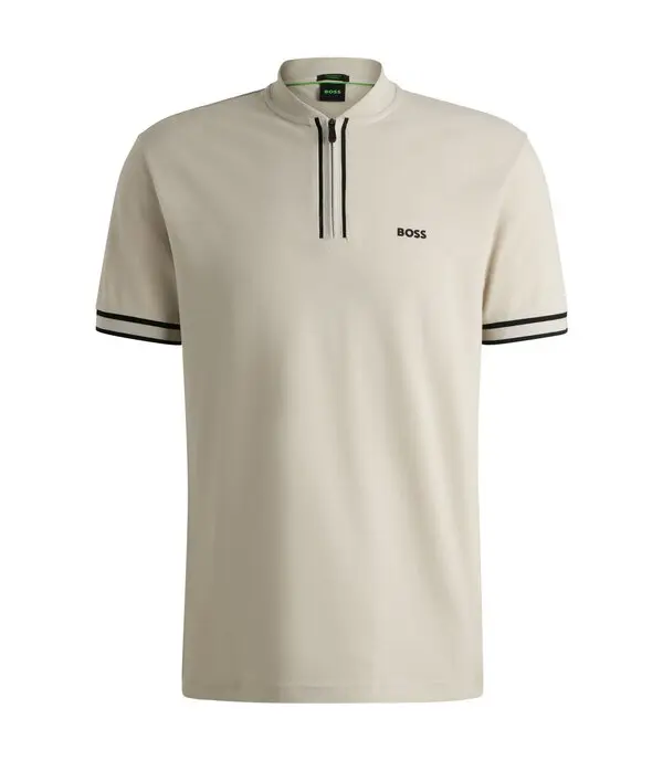 BOSS Zip-neck Polo Shirt In Stretch-cotton Piqu