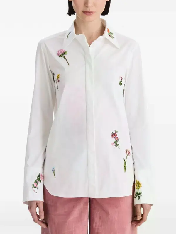 Oscar De La Renta Beaded Floral-embroidered Blouse