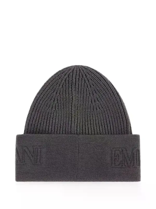 Emporio Armani Ribbed Knit Beanie Hat - Grey