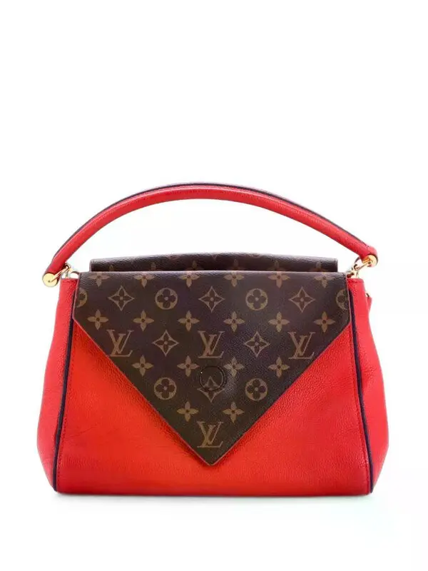 LOUIS VUITTON Double V Handbag In Calfskin With Monogram Canvas Satchel - Red