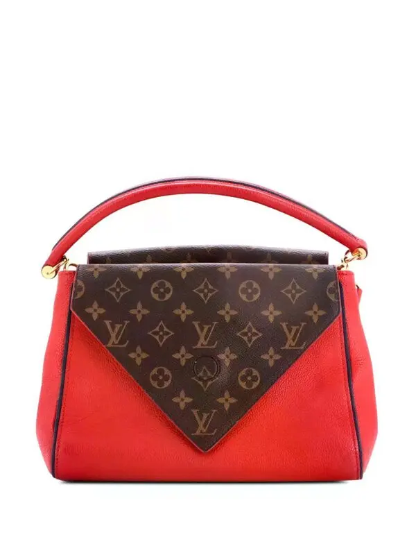 LOUIS VUITTON Double V Handbag In Calfskin With Monogram Canvas Satchel - Red
