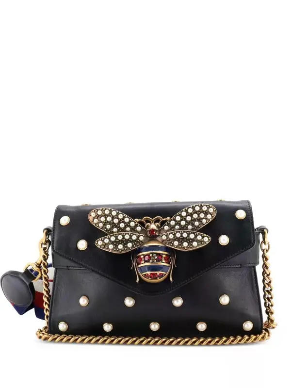 Gucci Broadway Pearly Bee Embellished Leather Mini Shoulder Bag