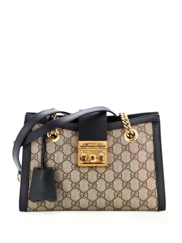 Gucci Padlock Chain Tote Gg Coated Canvas With Leather Small Shoulder Bag