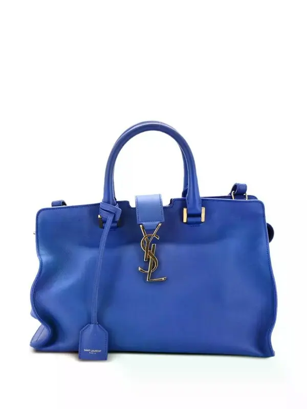 Saint Laurent Monogram Cabas Leather Small Satchel - Blue